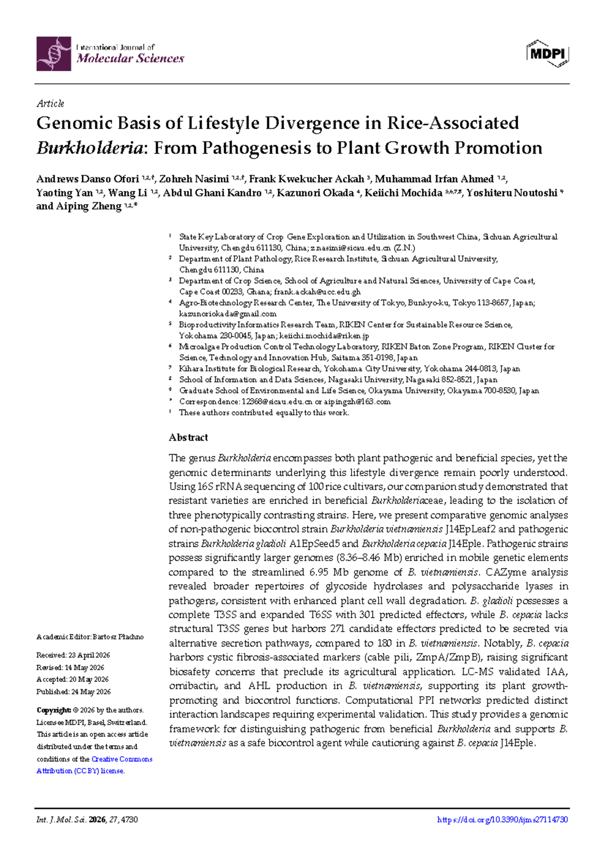 Genomic Insights into Burkholderia: Pathogenic vs. Beneficial Traits ...