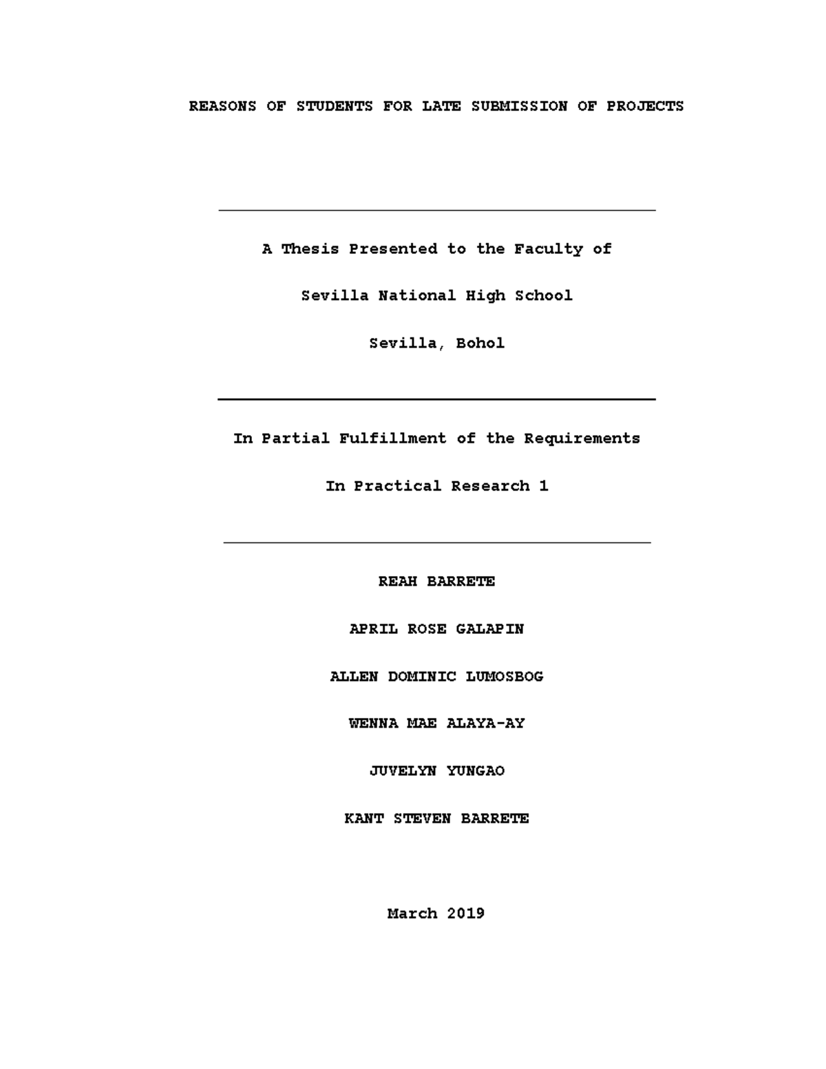 Reasons for Late Project Submission: Insights from Practical Research 1 ...