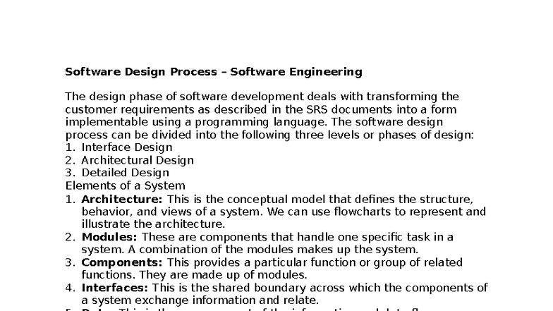 Software Design Process Overview - SE 101 - Studocu