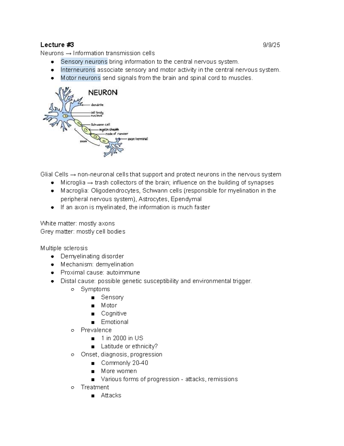 Neuroscience Lecture Notes: CNS Structure & Function Overview - Studocu