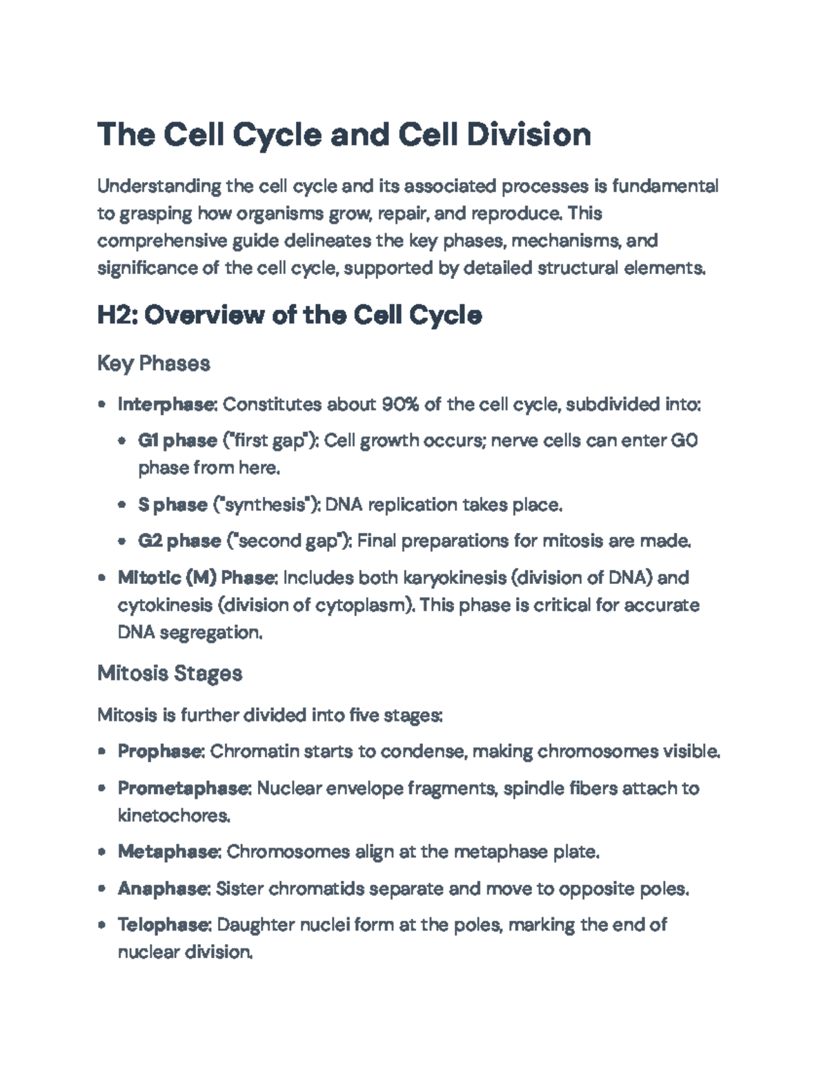 Cell Cycle and Cell Division Overview - Biology 101 Final Exam Notes ...