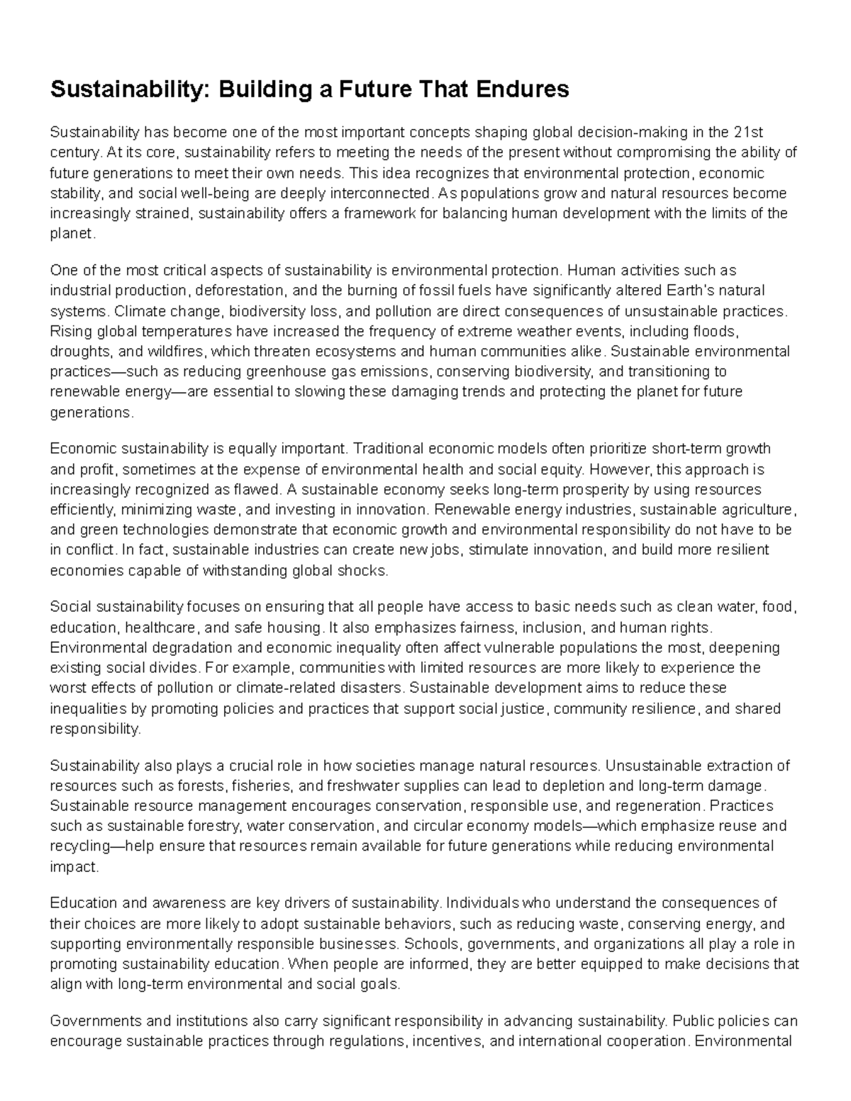 Sustainability: A Framework for Future Generations - Studocu