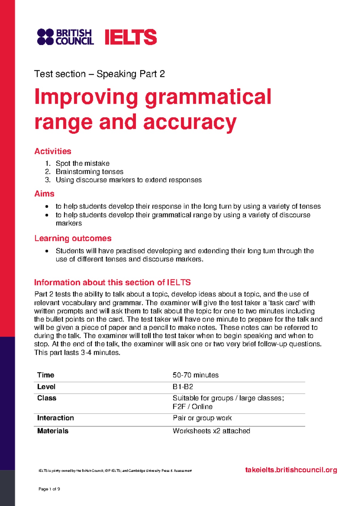 Speaking Part 2: Enhancing Grammatical Range & Accuracy Activities ...