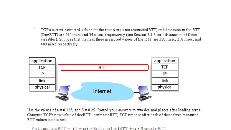 Catatan ETS 2024: RTT, DevRTT, & TCP Timeout Calculations - Studocu