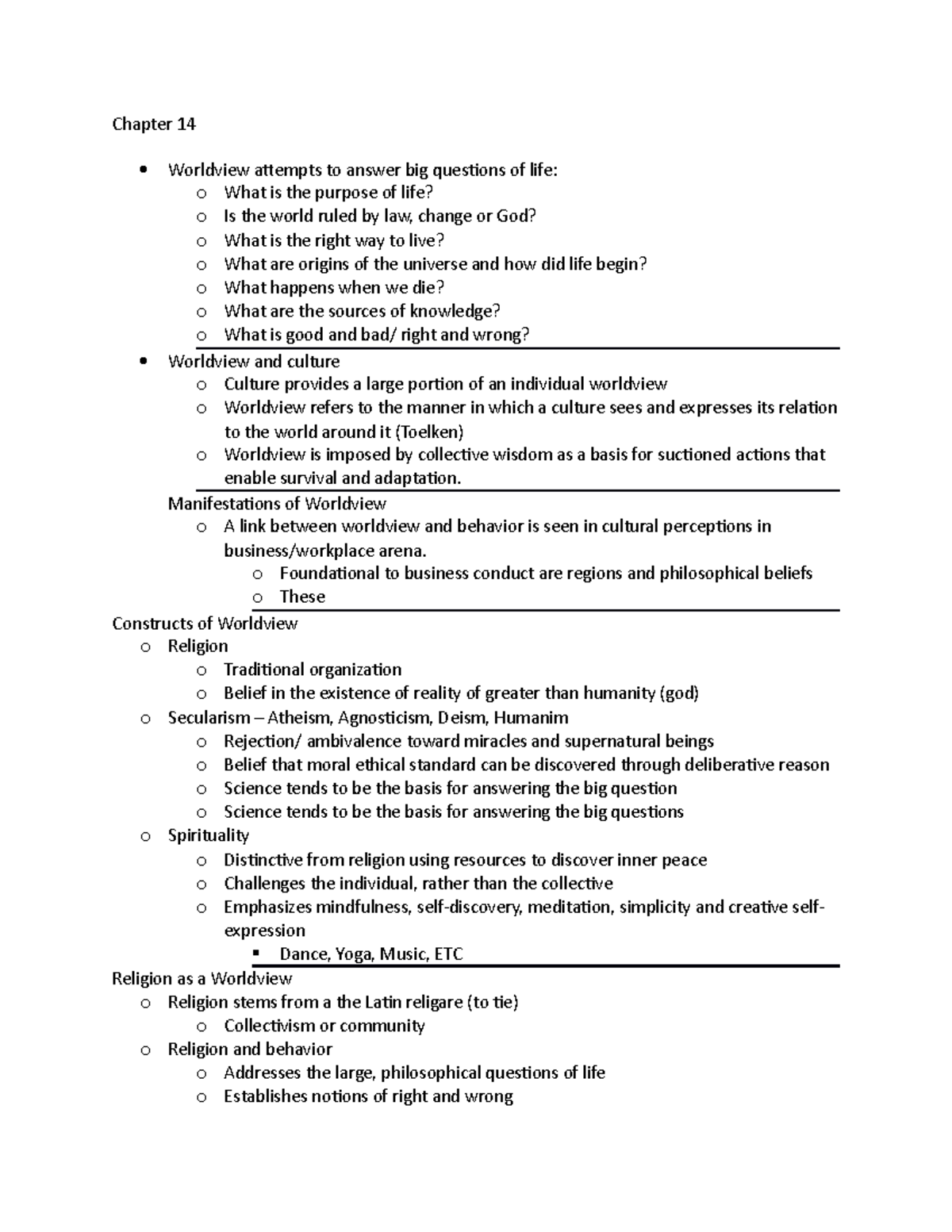 Chapter 14-MC - Chapter 14 Worldview attempts to answer big questions ...
