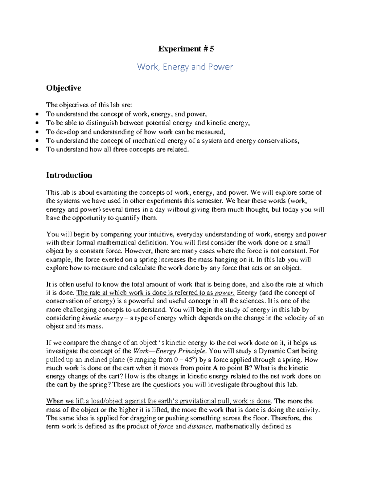 Experiment 5: Work, Energy, and Power Lab Report - Studocu