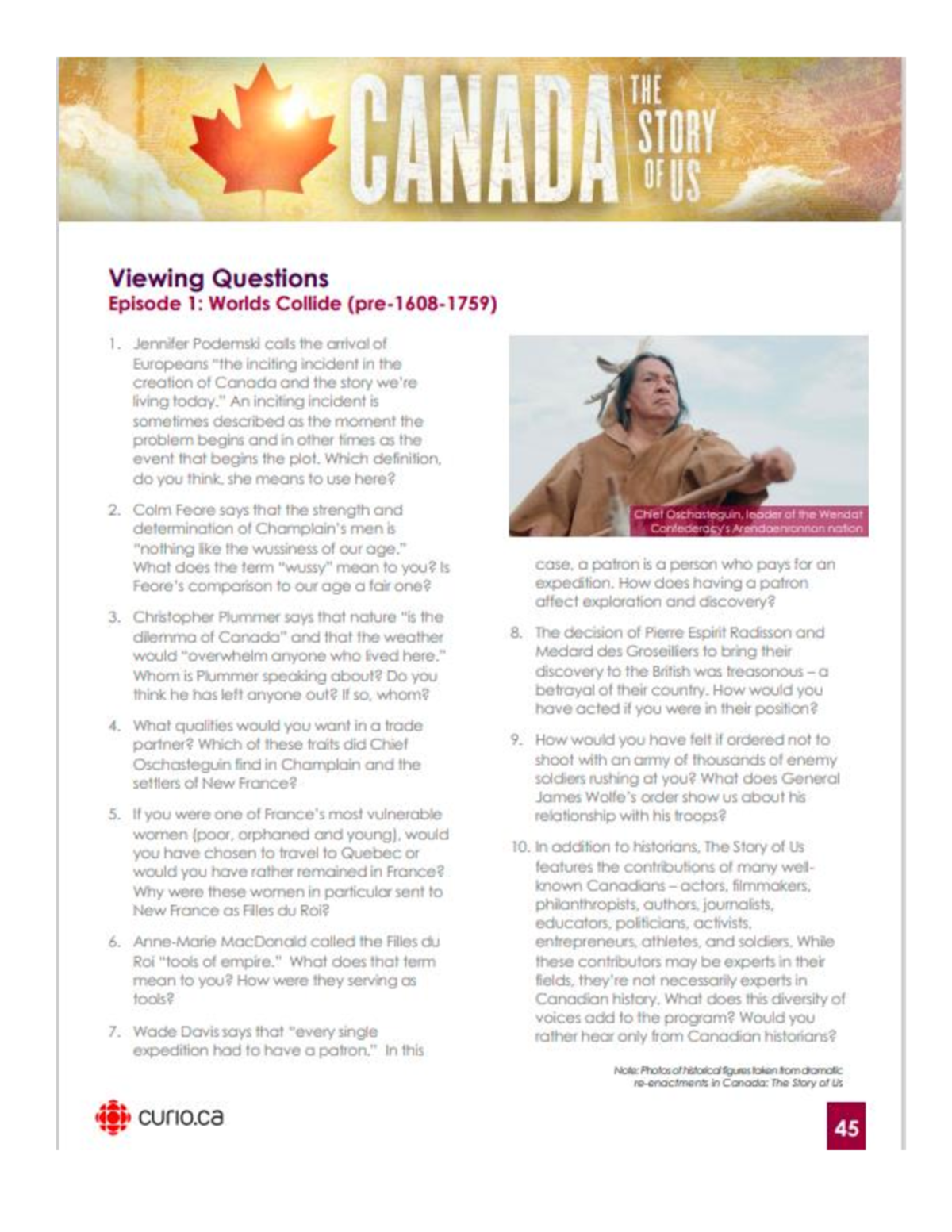 Week 4 Canada The Story of Us Worksheet 1 - SOC1010 - Studocu