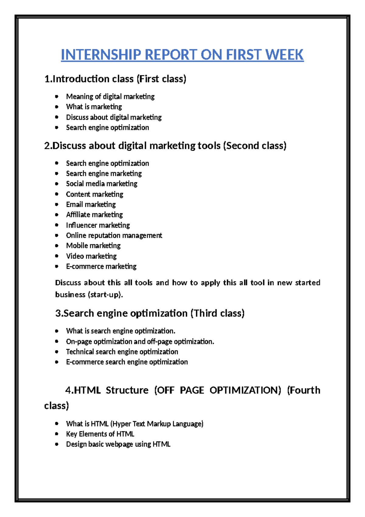 INTERNSHIP REPORT: WEEK 1 - DIGITAL MARKETING TOOLS & SEO - Studocu