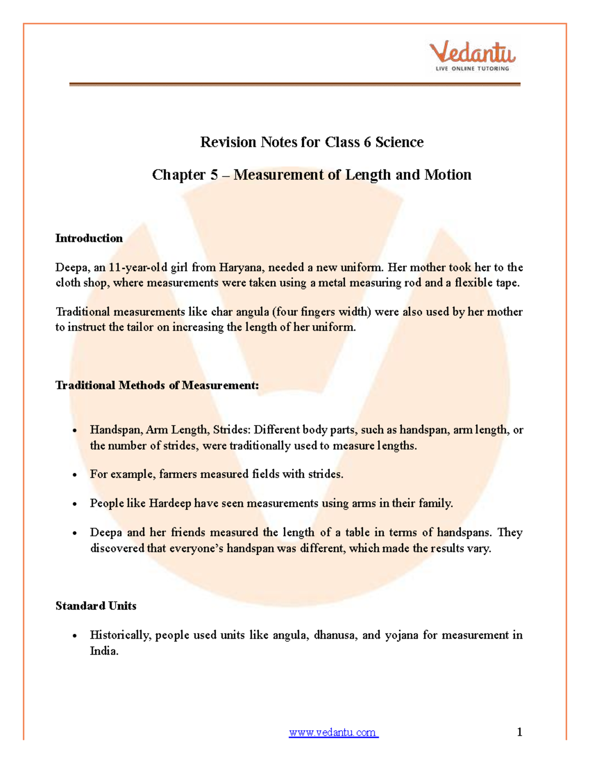Class 6 Science Notes: Measurement of Length & Motion - Studocu