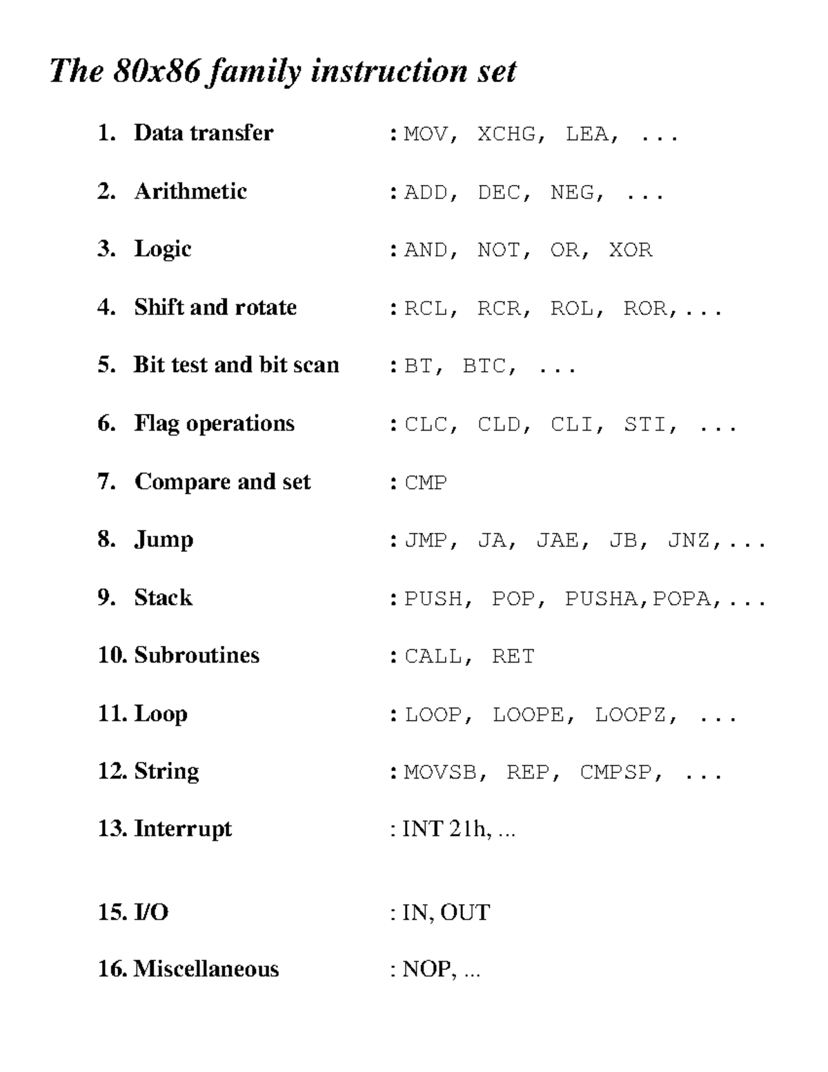 8086 Assembly Language Instruction Set Overview - COA - Studocu
