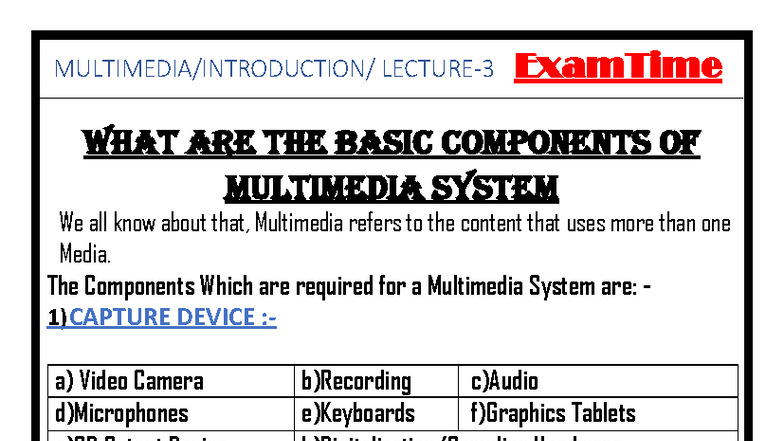 Components of Multimedia Systems L3 - ExamTime Guide - Studocu