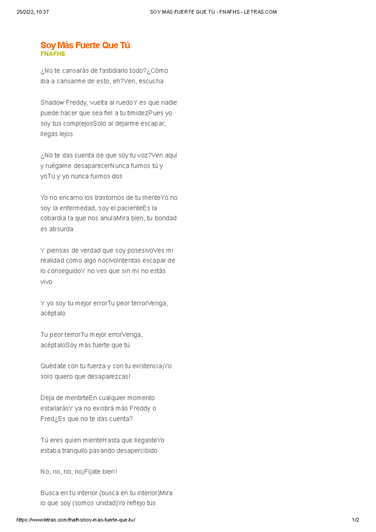 SOY MÁS Fuerte QUE TÚ - Fnafhs - Letras - 25/2/22, 10:37 SOY MÁS FUERTE ...