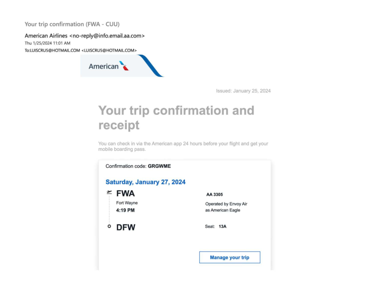 Fort Wayne Flight Confirmation (FWA CUU) - American Airlines - Studocu