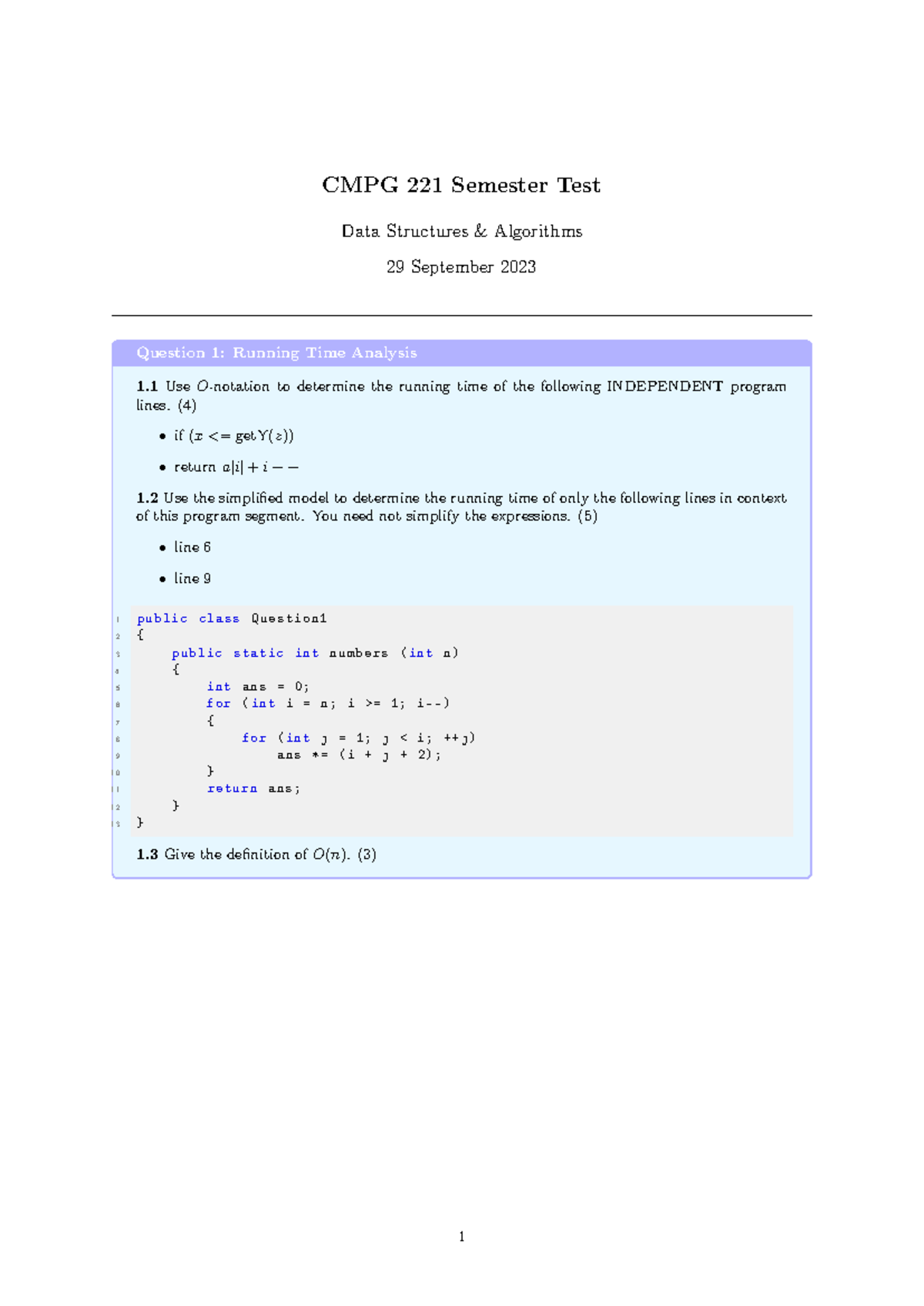 CMPG 221 Semester Test: Data Structures & Algorithms Analysis - Studocu