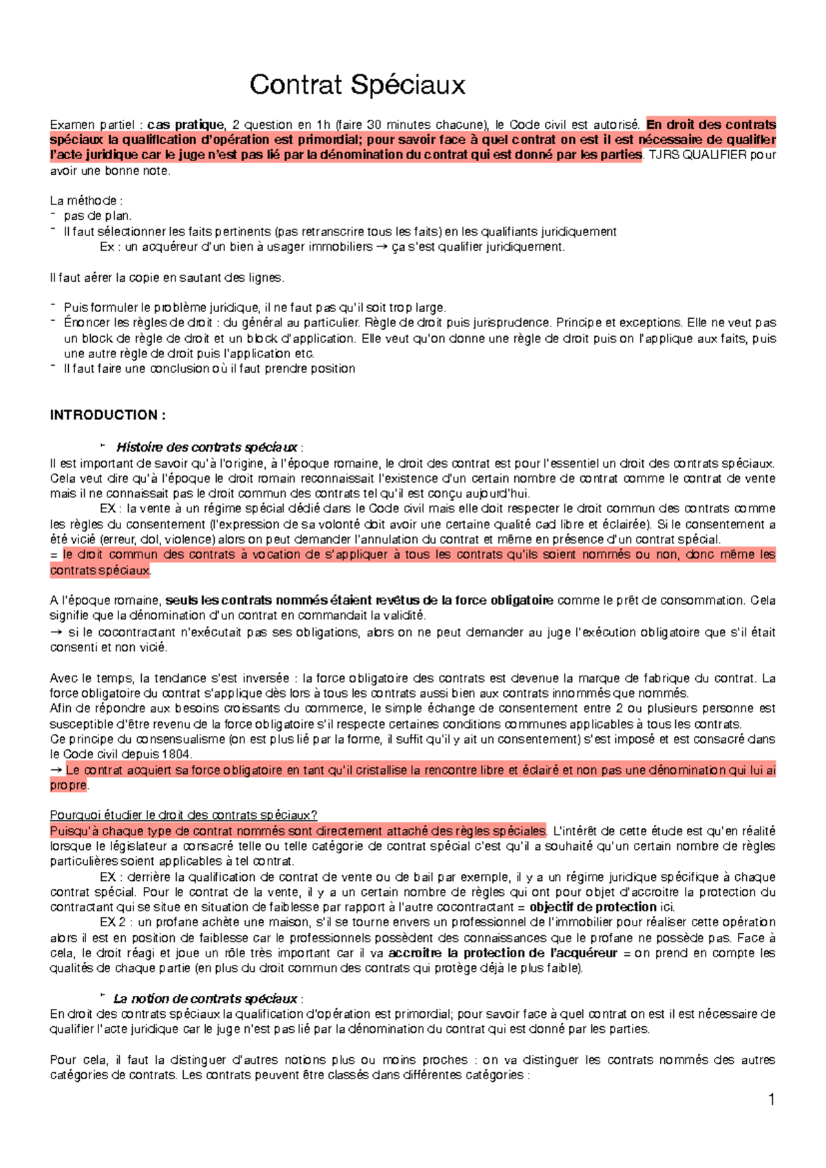 Contrats Spéciaux - Contrat Spéciaux Examen partiel : cas pratique, 2 ...