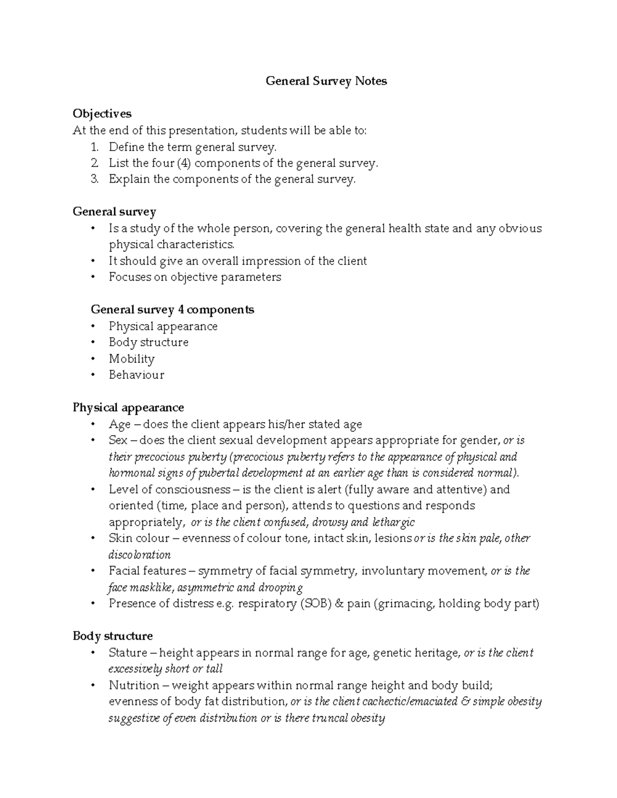 General Survey Notes: Key Components & Health Assessment Techniques ...