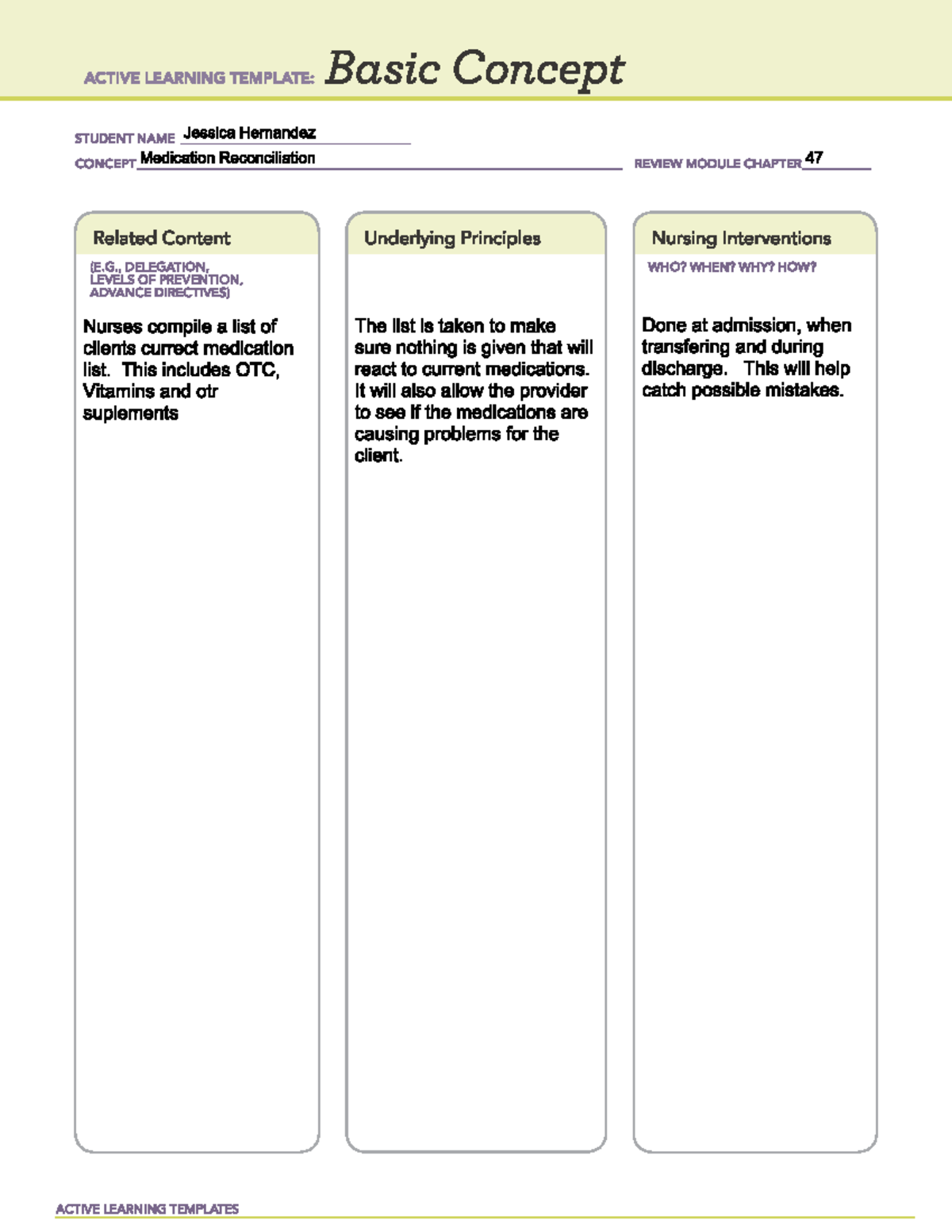 Medication Reconciliation in Nursing: Active Learning Template CH 47 ...