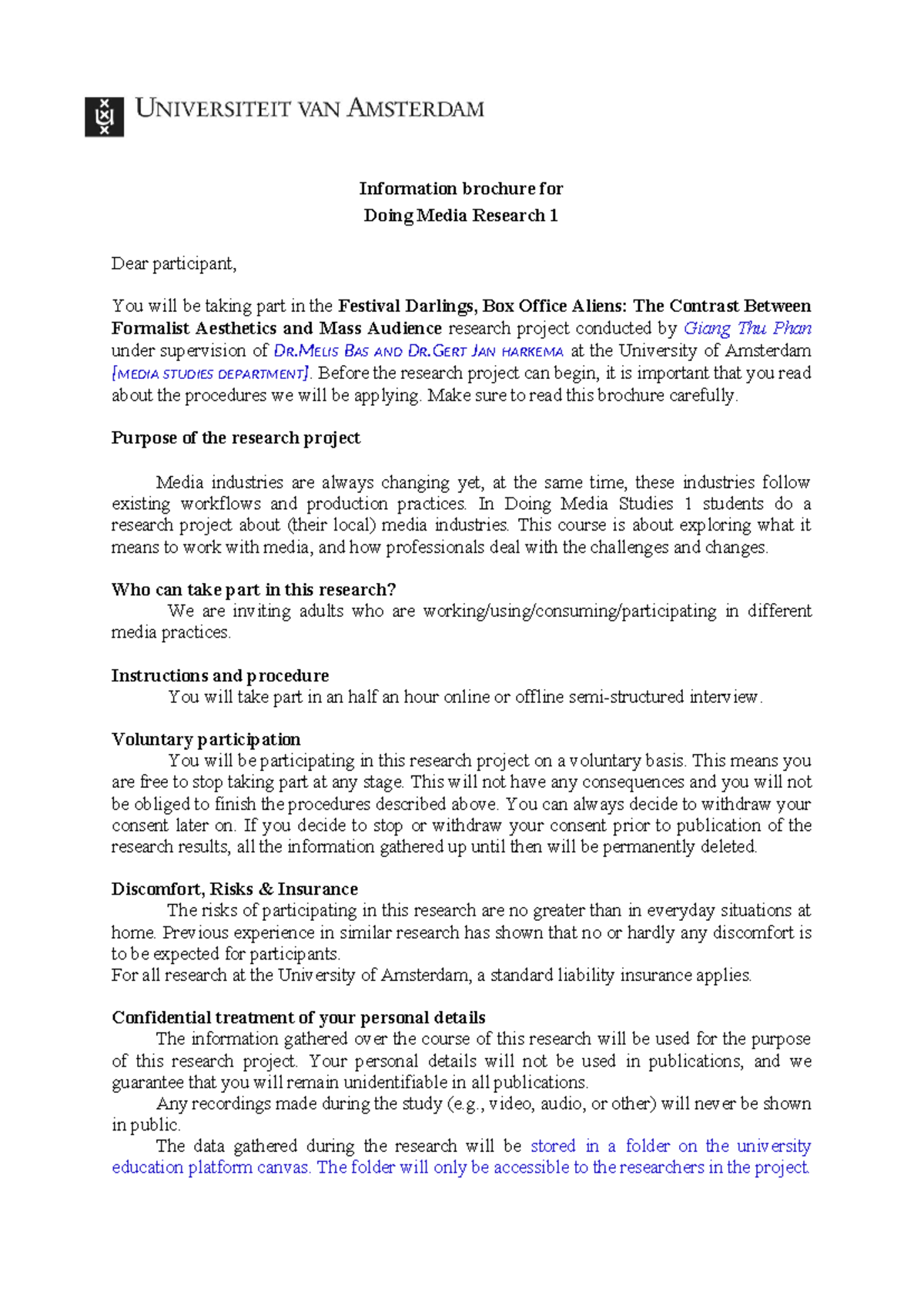 DSM1 Information Brochure and Consent for Media Research Project - Studocu