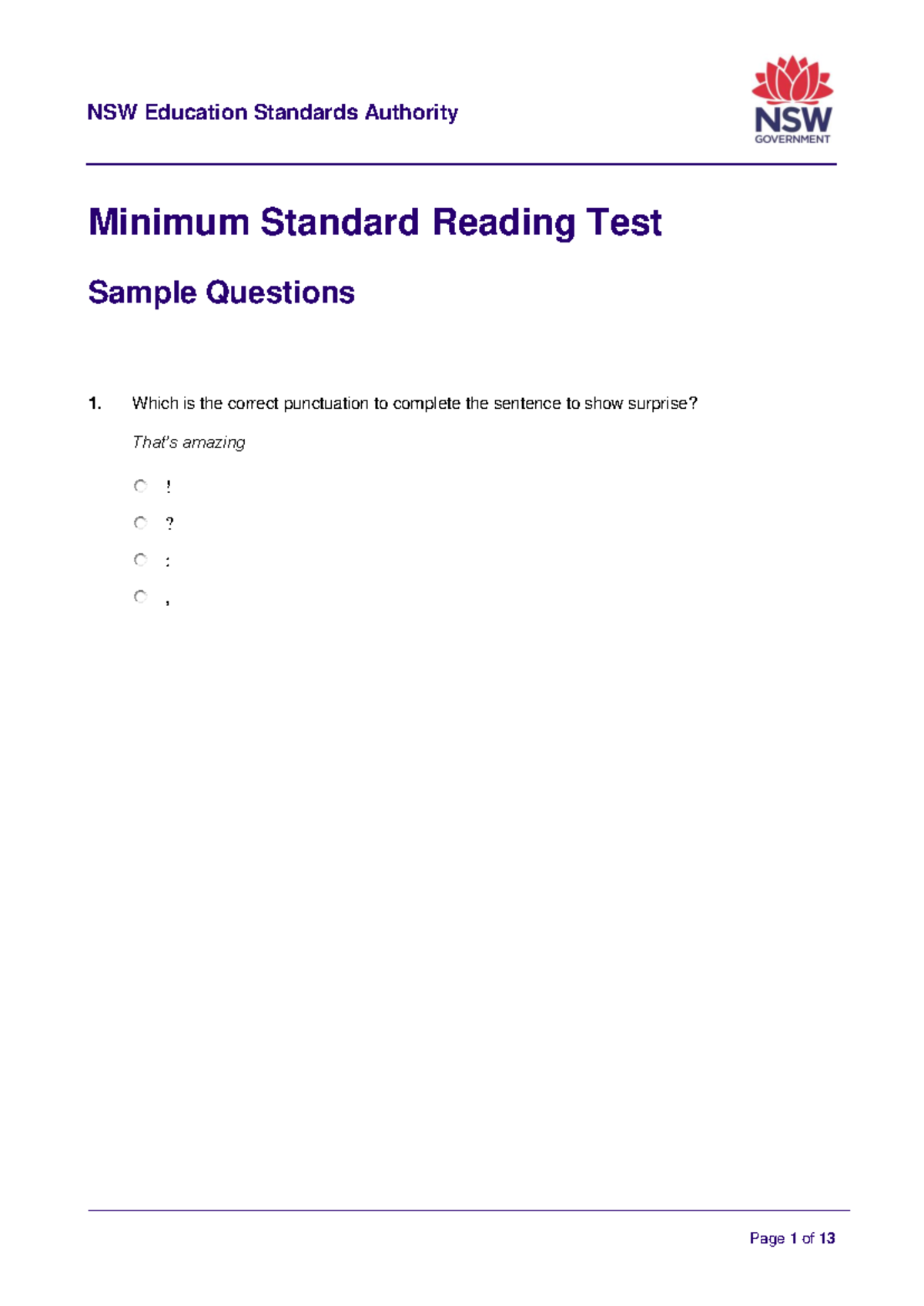 NSW Education Standards Authority Minimum Standards Practice Test ...