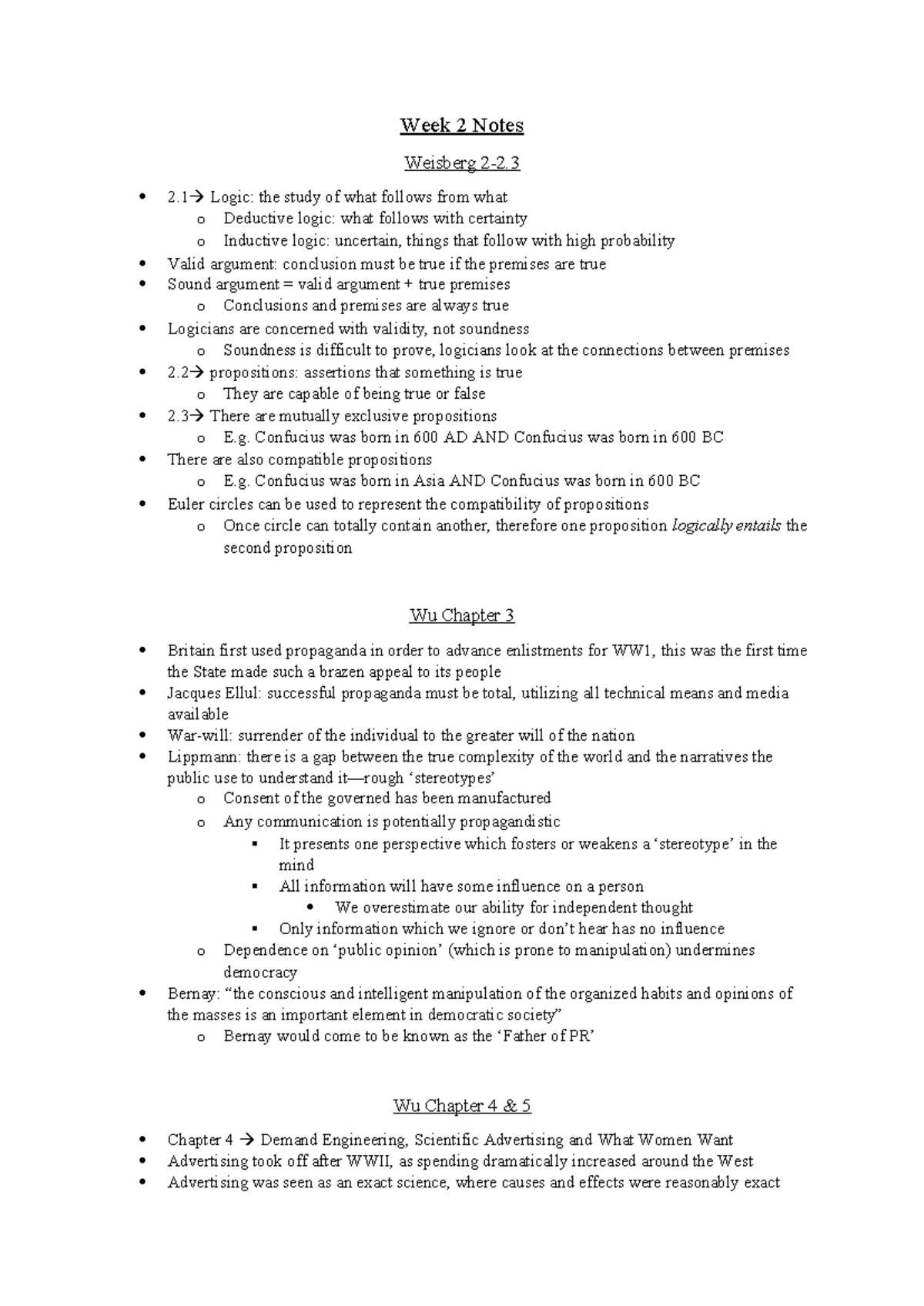 Week 2 Notes: Logic, Propaganda, and Advertising Insights - Studocu