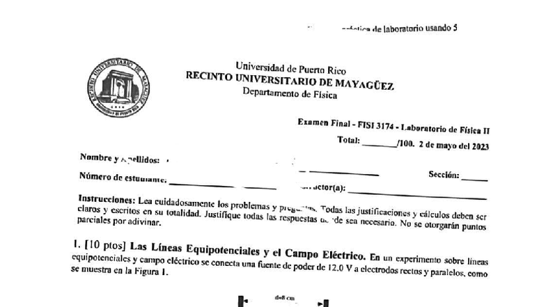 Examen Final de Laboratorio de Física - FIS 317 - UPRM - Studocu