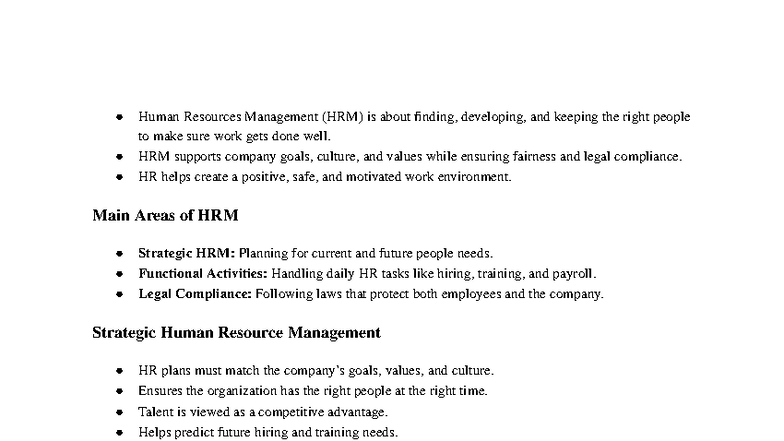 Chapter 8: Human Resources Management (HRM) Overview - Studocu
