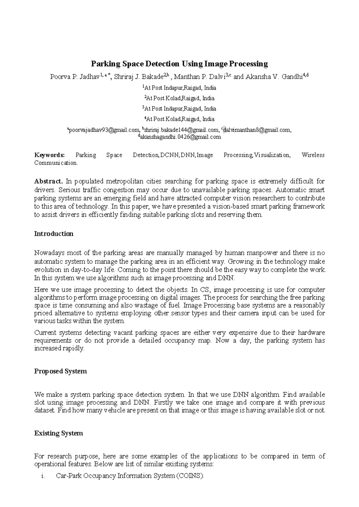 Parking Space Detection Using Image Processing - Final Year Project ...