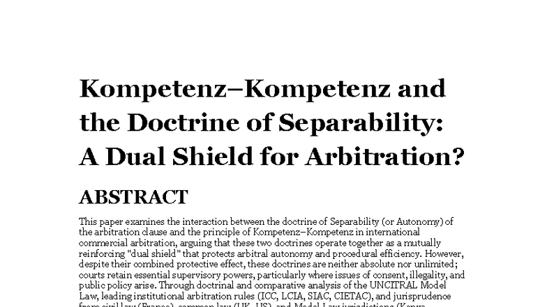 Document - KOMPETENZ KOMPETENZ & SEPARABILITY: A Dual Shield for ...