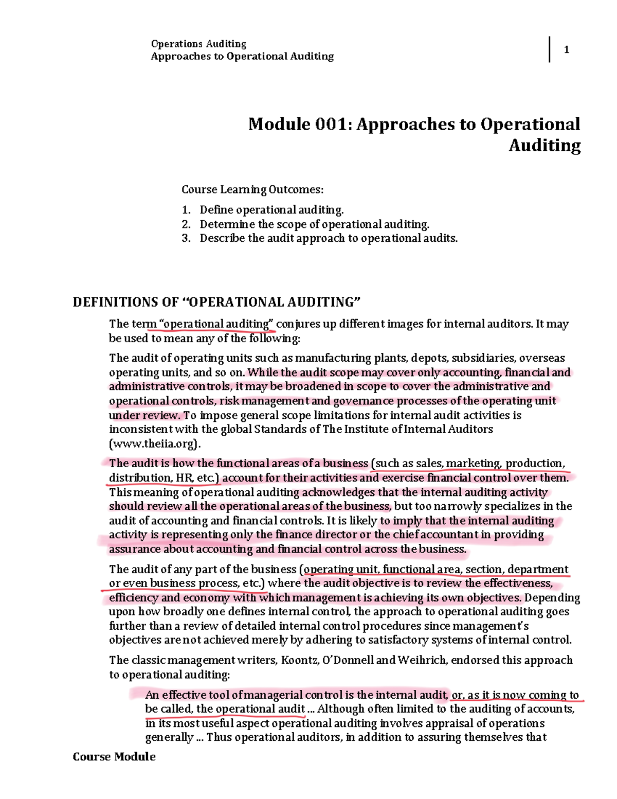 Module 001: Understanding Approaches to Operational Auditing - Studocu