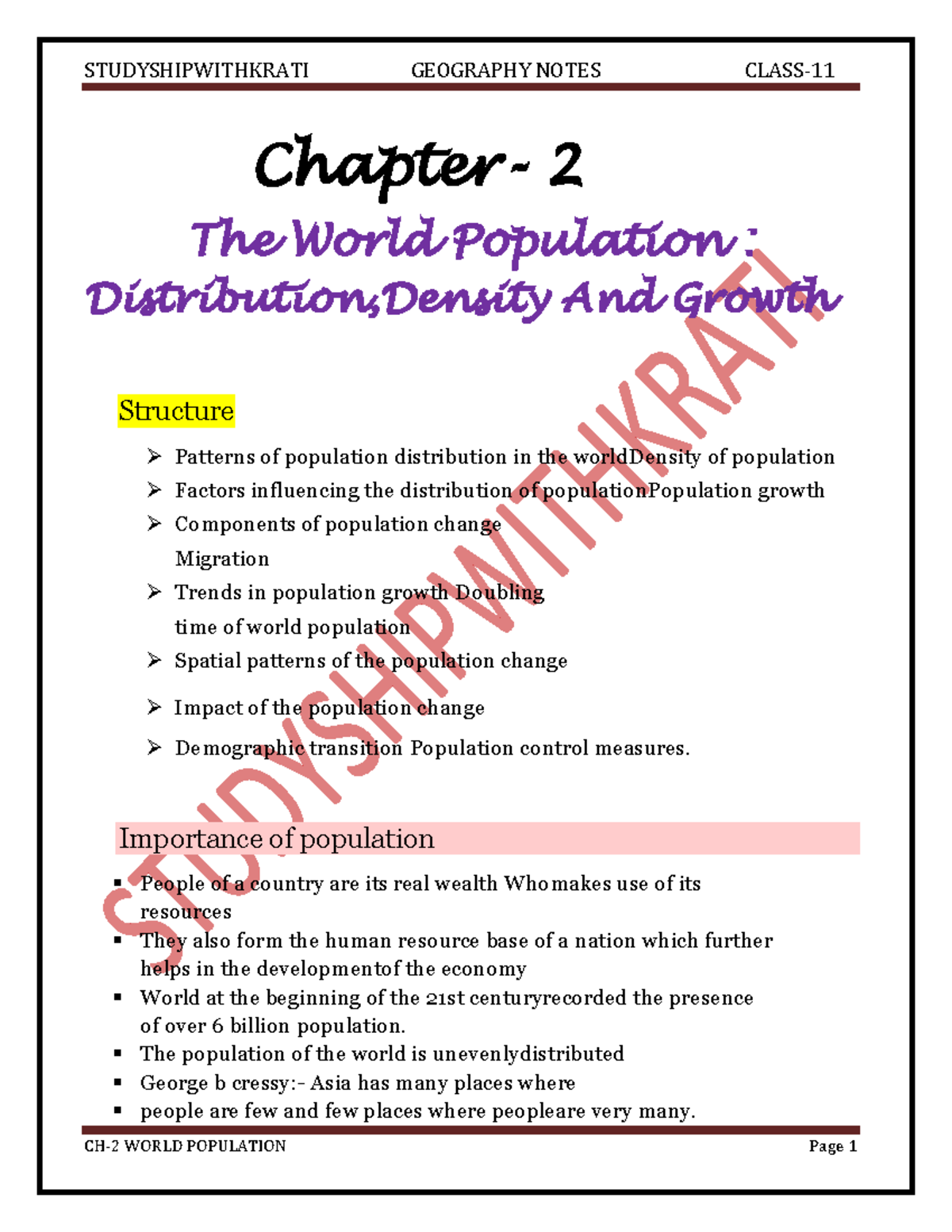 SWK 1 CH 2 World Population: Distribution, Density & Growth Patterns ...