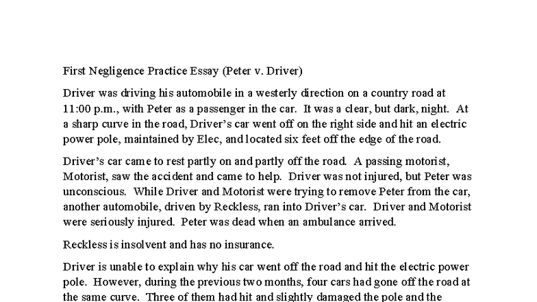 Negligence Practice Essay: Peter v. Driver Case Analysis - Studocu