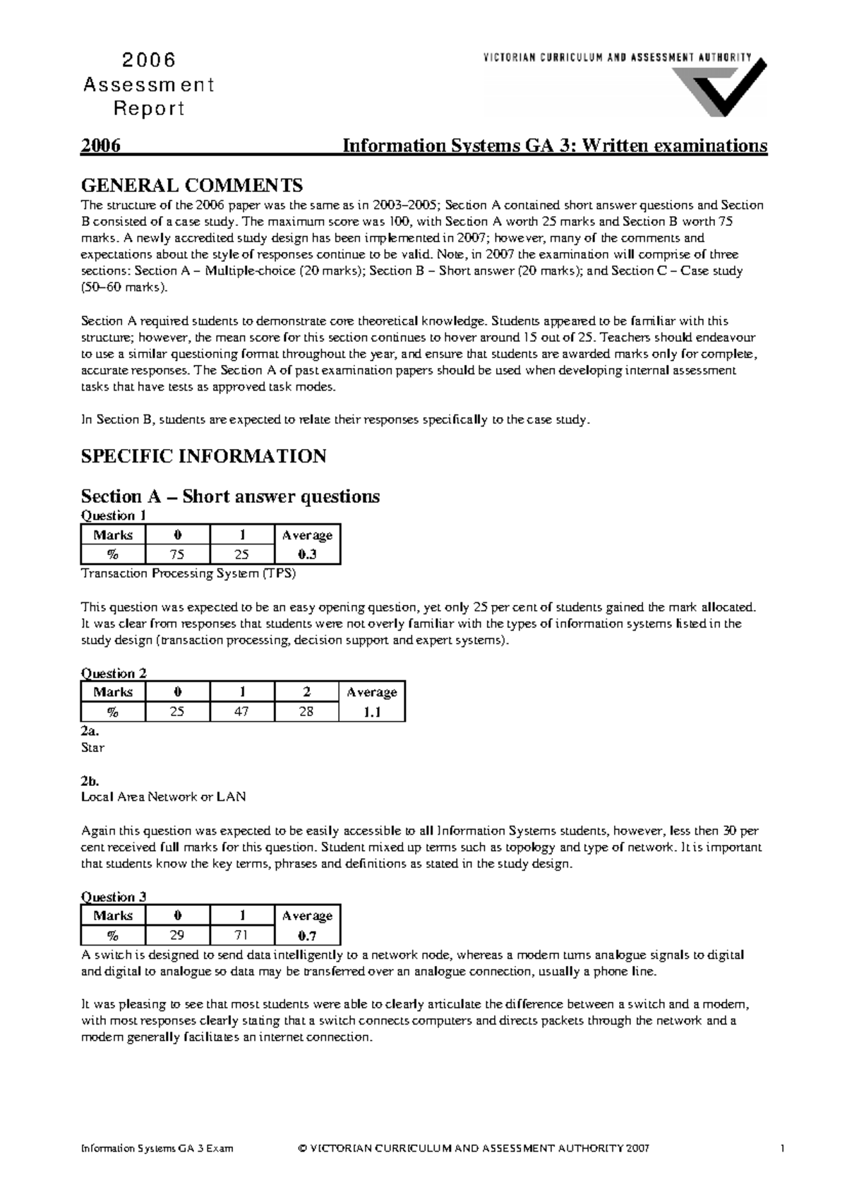 2006 VCAA Report - Information Systems GA 3 Exam Analysis - Studocu