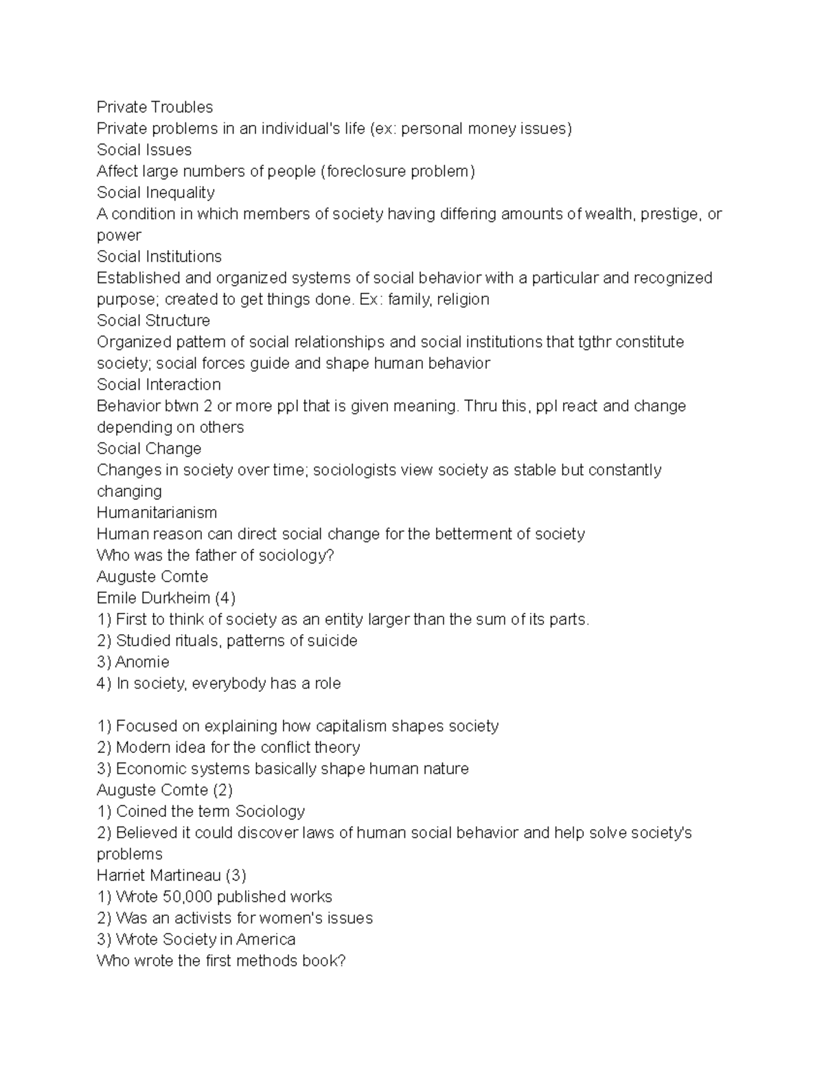 A soci 33 - Notes and definitions taken directly from lecture - Private ...