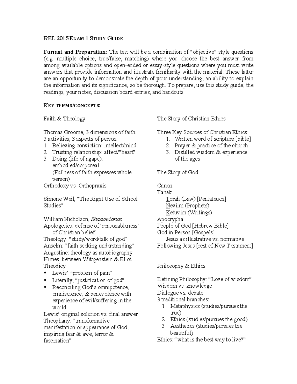 REL 2015 EXAM 1 STUDY GUIDE: Key Concepts & Prep Tips - Studocu