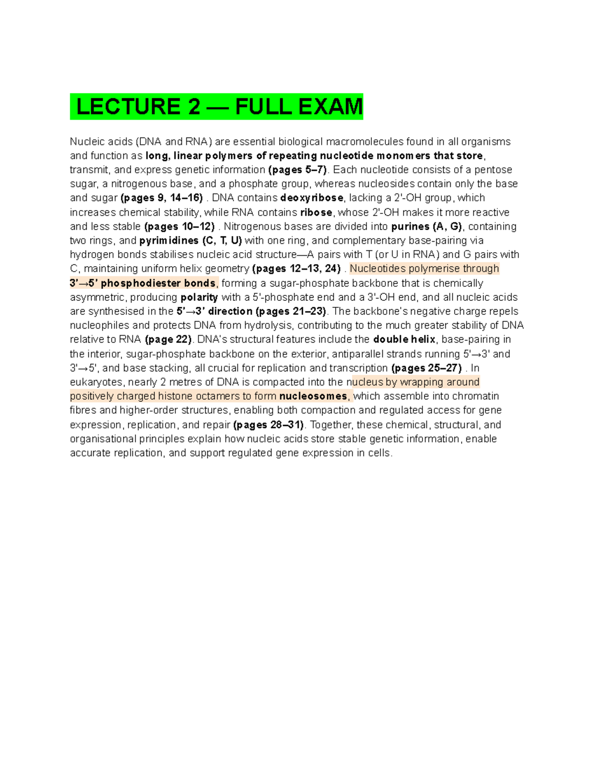 LECTURE 2 NOTES: Nucleic Acids and Their Functions - Studocu