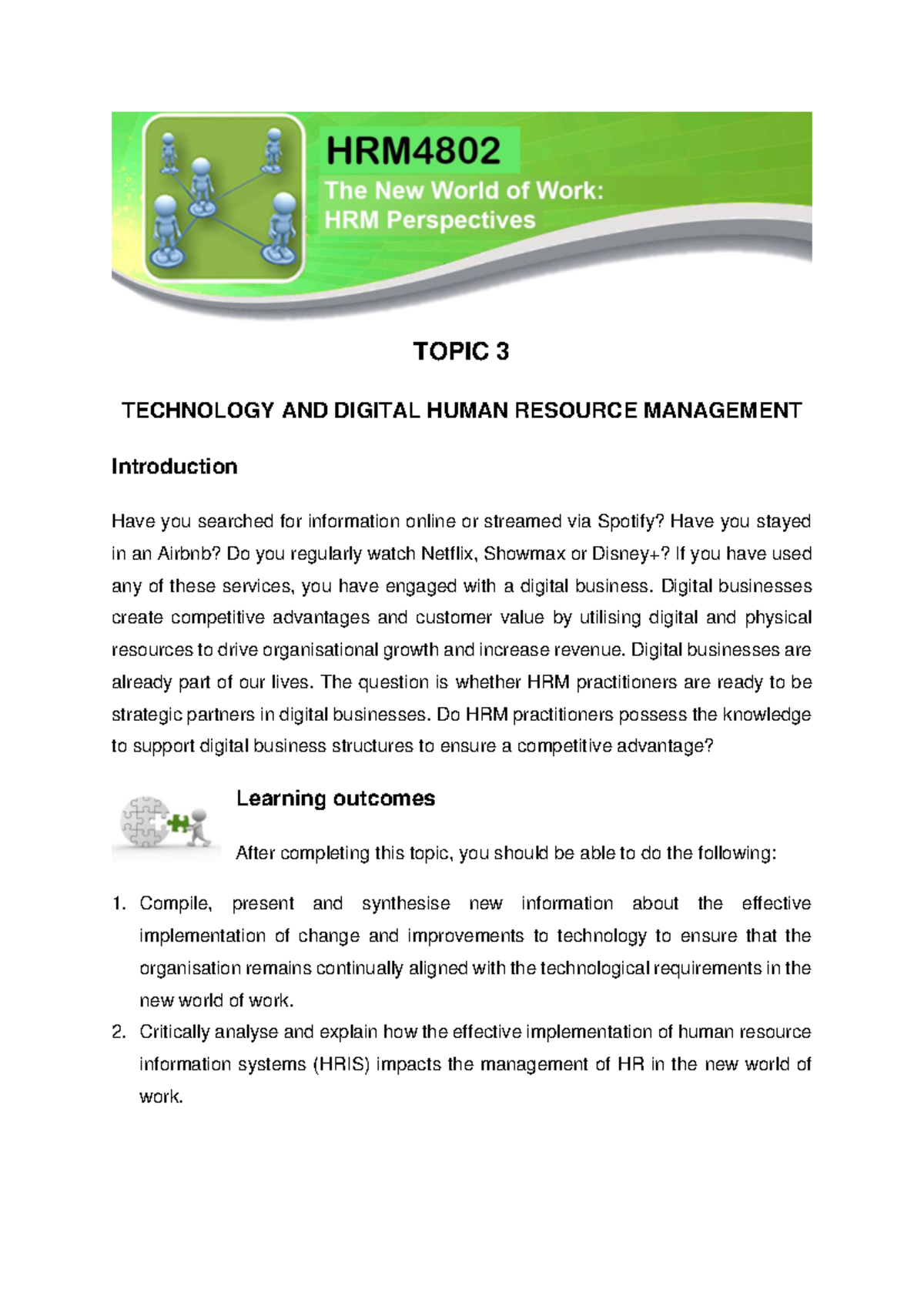 HRM4802 B0 LS05 Topic 3: Technology & Digital HRM Insights - Studocu