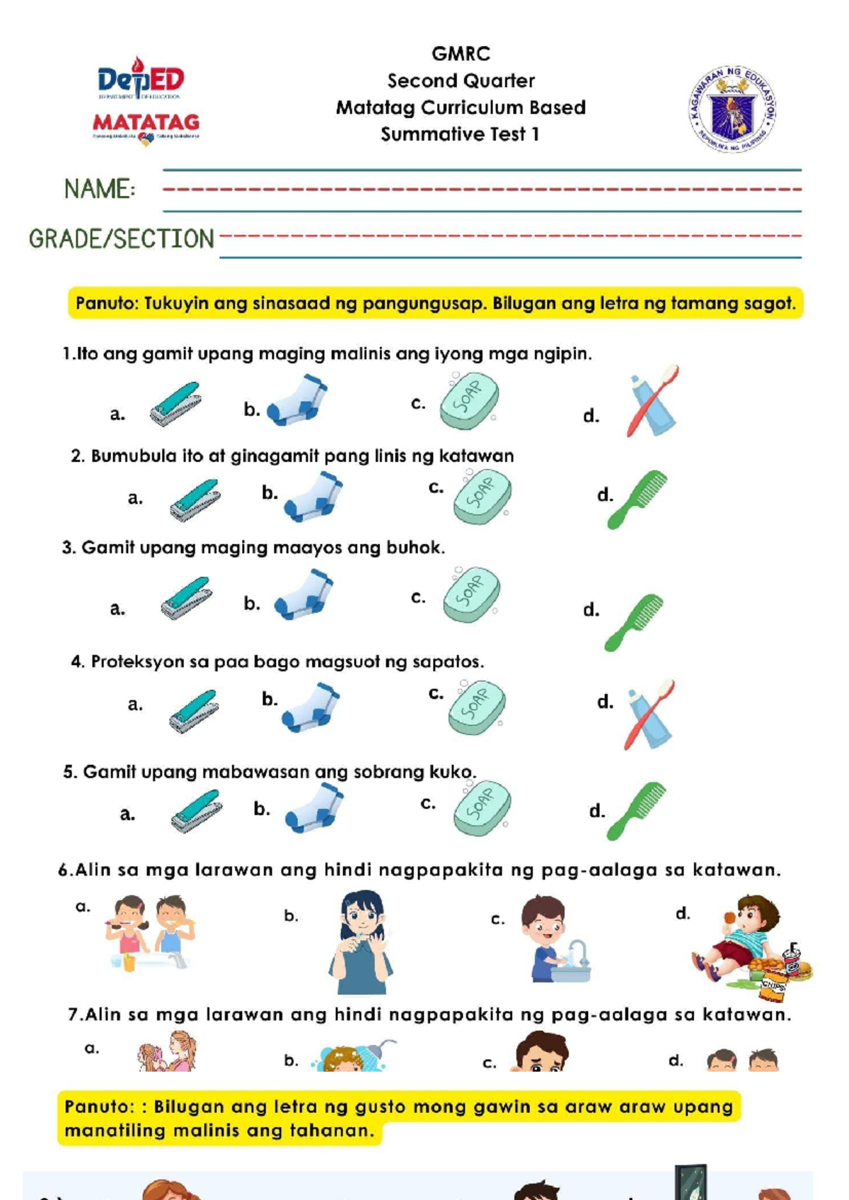 GMRC 2ND QTR Summative Test 1: Matatag Curriculum - Studocu
