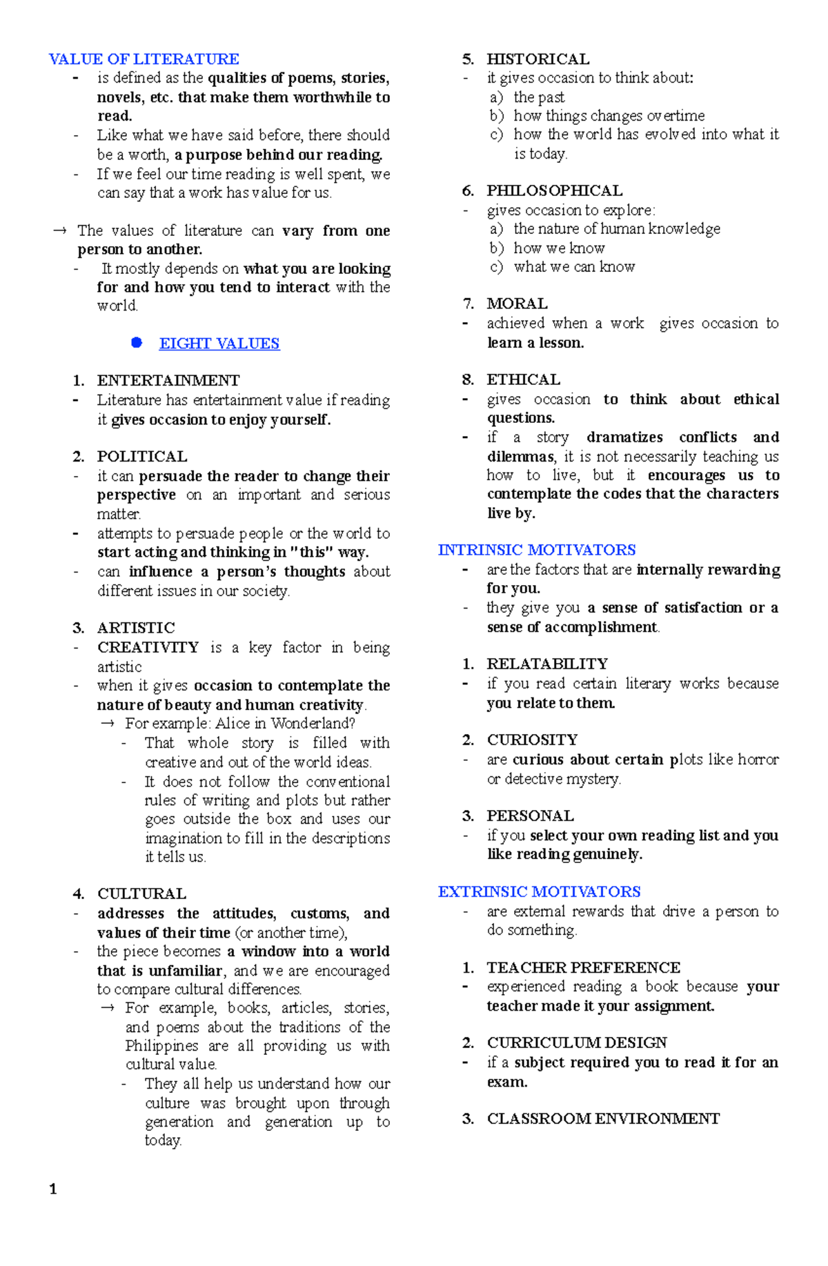 WEEK 1-3 - EL 119 - Literature Values and Teaching Approaches (Midterms ...