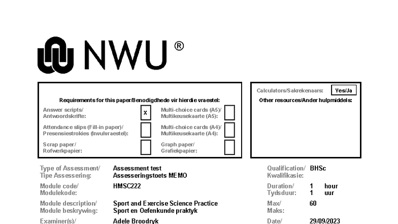 HMSC 222 Semester Test 2023 Memo: Circuit Resistance Training Program ...