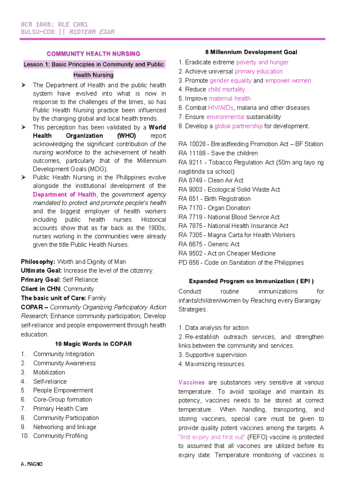 CHN - Community Health Nursing Practice and Principles Notes - Studocu