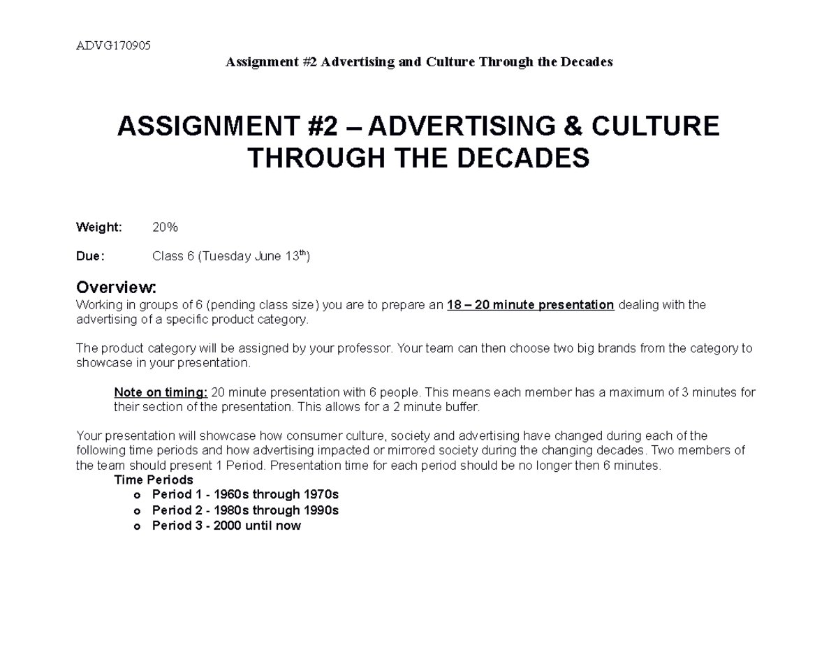 SS23 - Assignment #2 Adv and Culture Through the Decades - Assignment ...