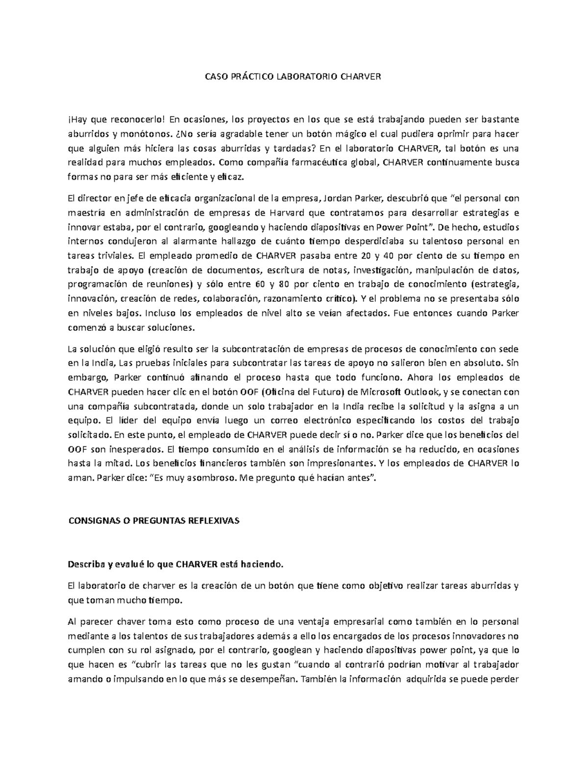 CASO Práctico Laboratorio Charver L - CASO PRÁCTICO LABORATORIO CHARVER ...