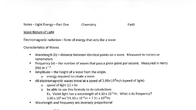 Light Notes - Part One: Wave Nature of Light & Electromagnetic ...