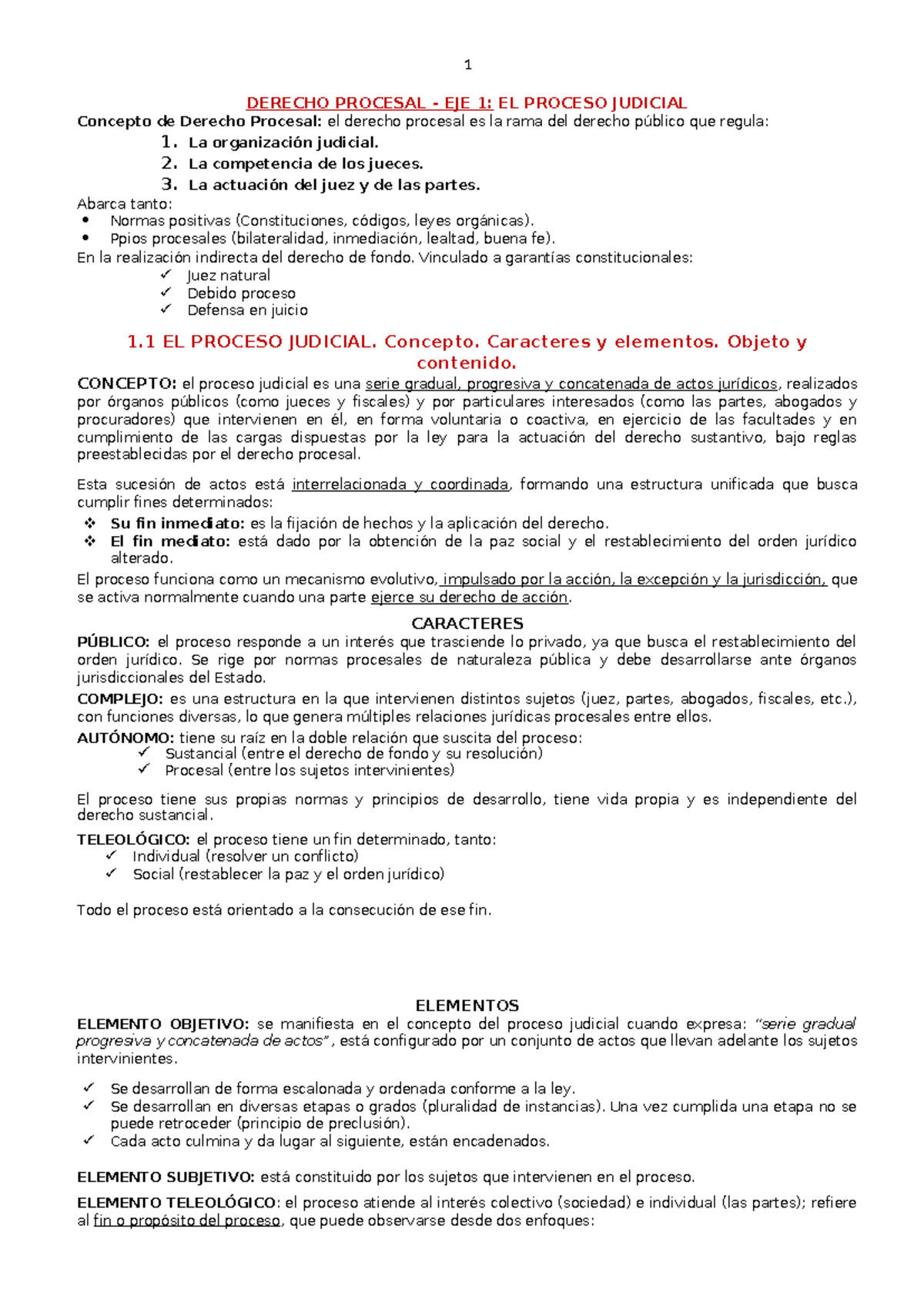 DERECHO PROCESAL EJE 1: RESUMEN DEL PROCESO JUDICIAL - Studocu