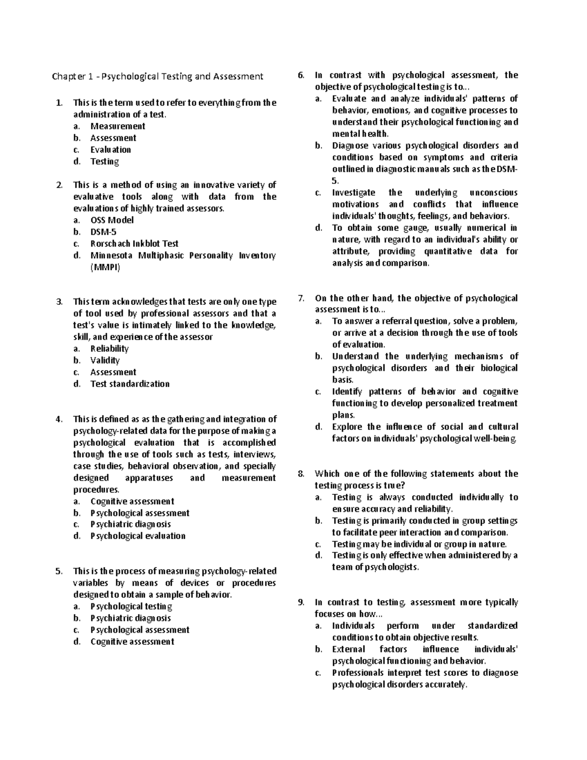 Psychological Assessment Review - Chapter 1 Overview - Studocu