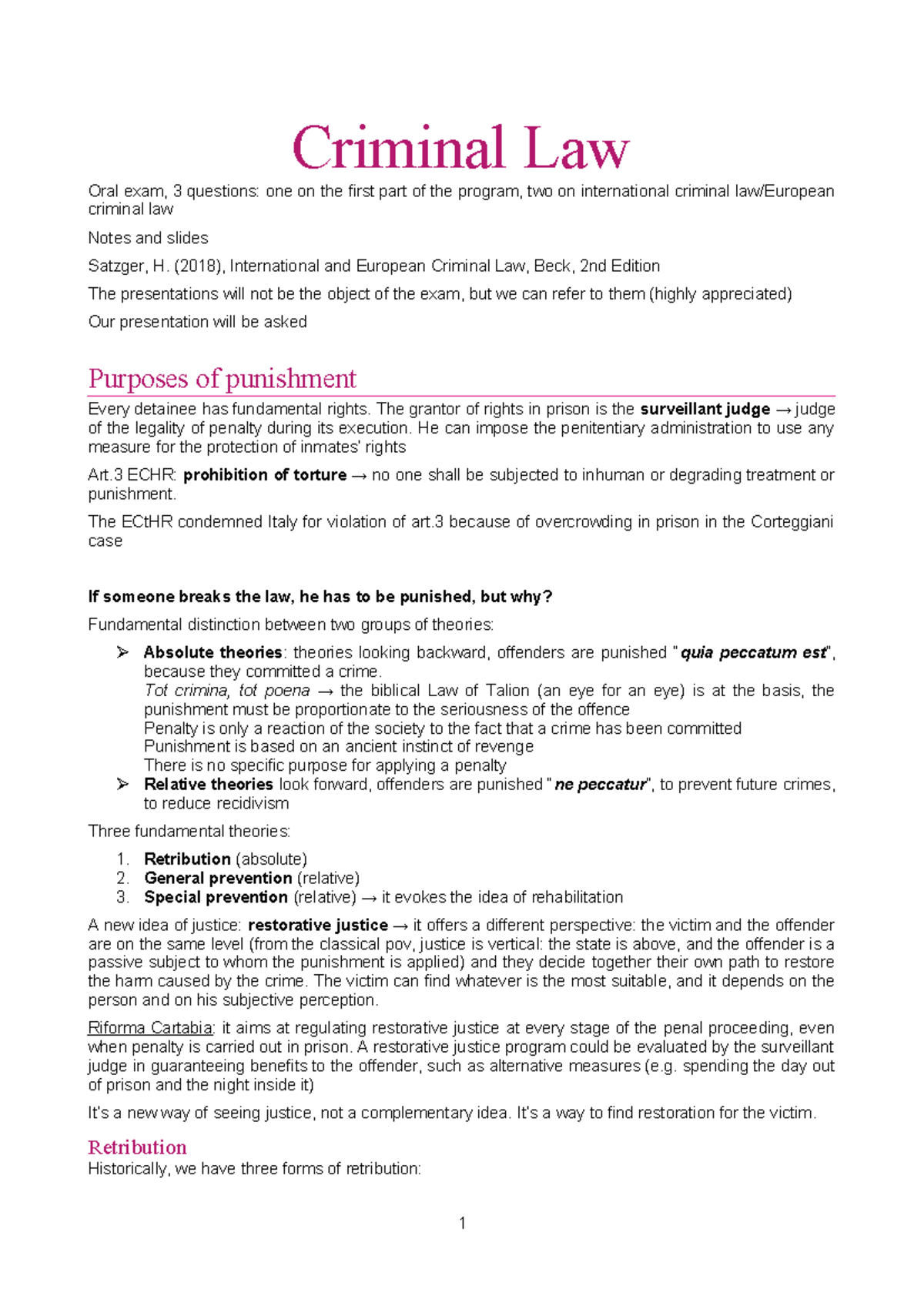 Criminal Law Oral Exam Notes: Key Concepts & Theories (CL 101) - Studocu
