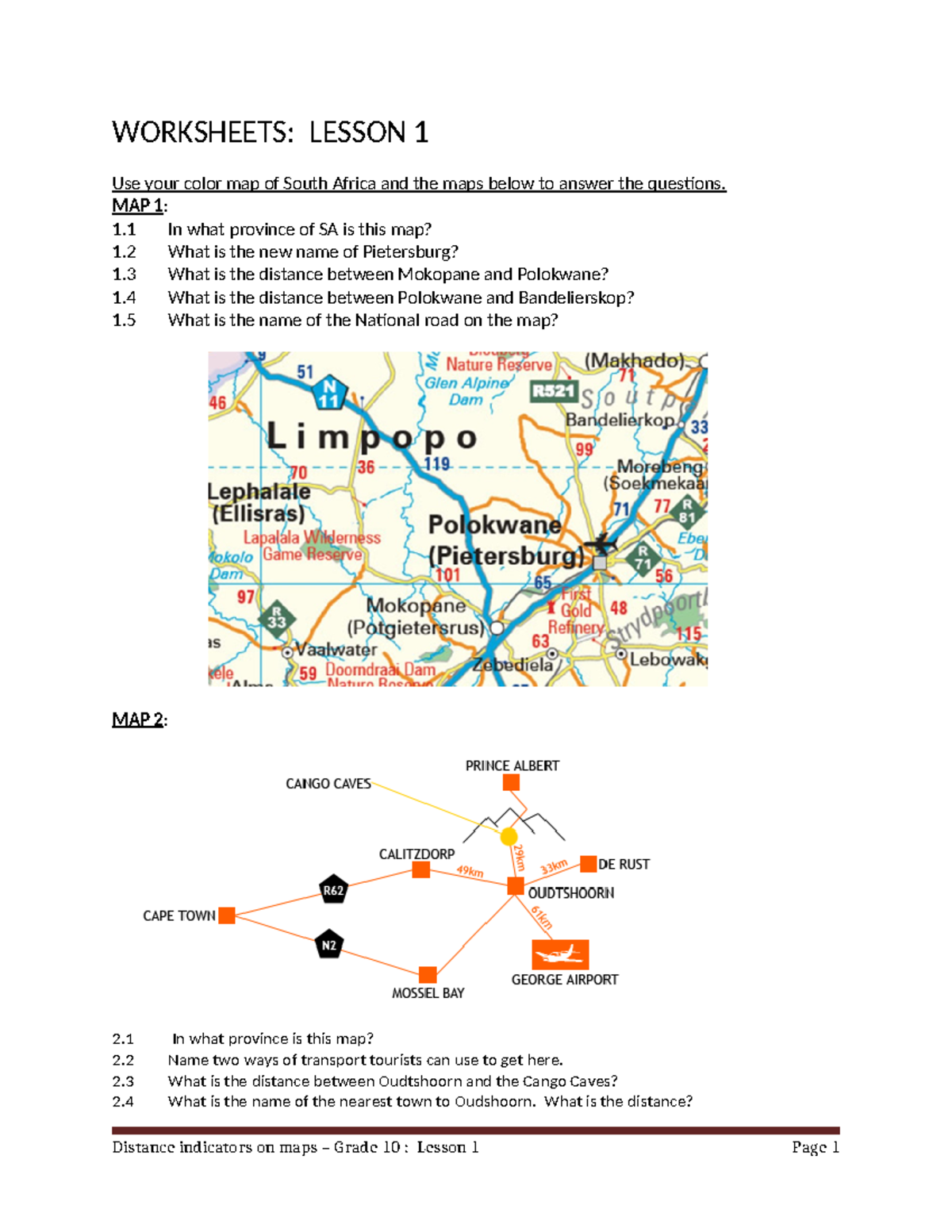 C. Worksheets - Lesson 1: Distance Indicators on Maps - Studocu