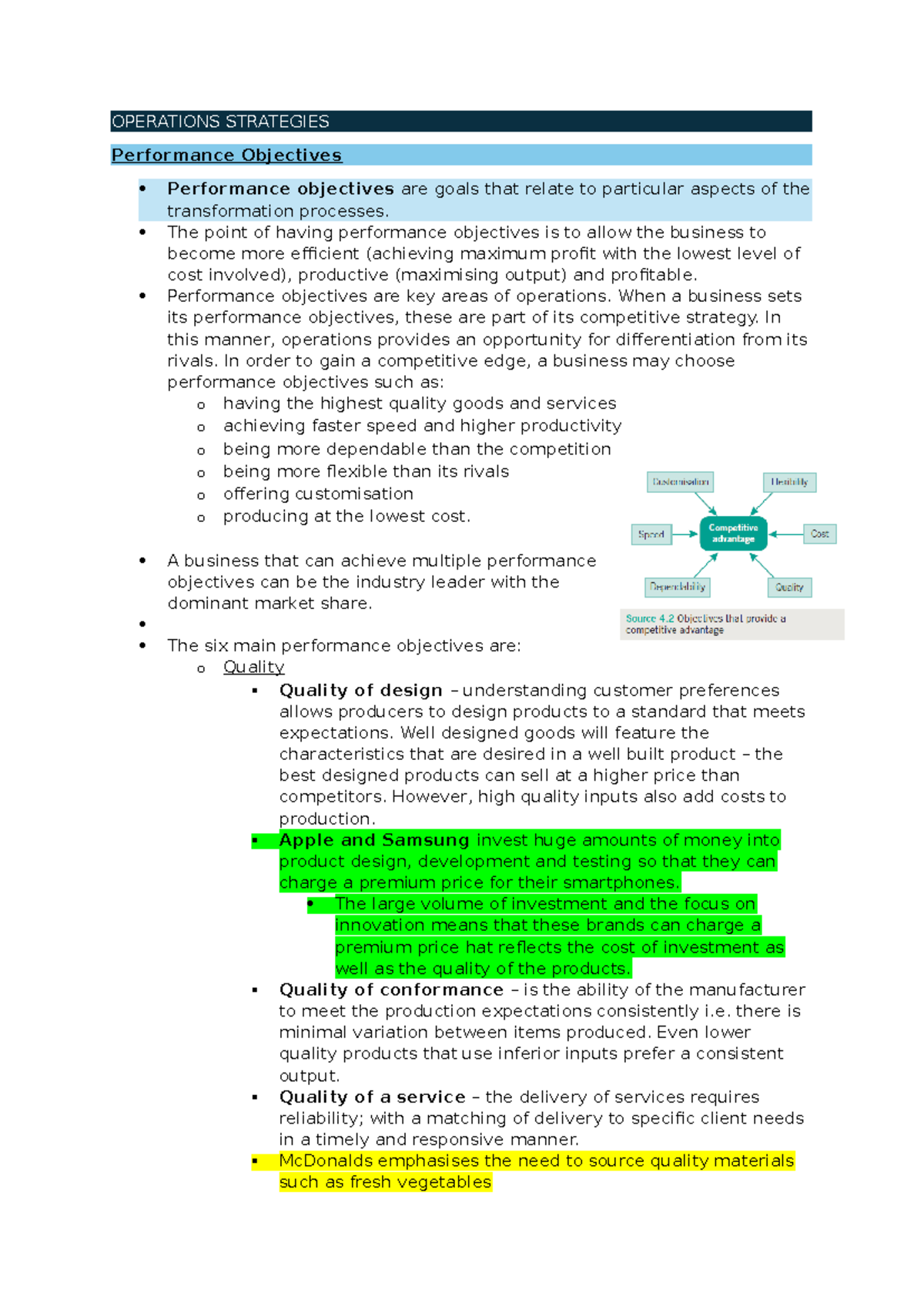 HSC Operations Strategies: Performance Objectives Overview - Studocu