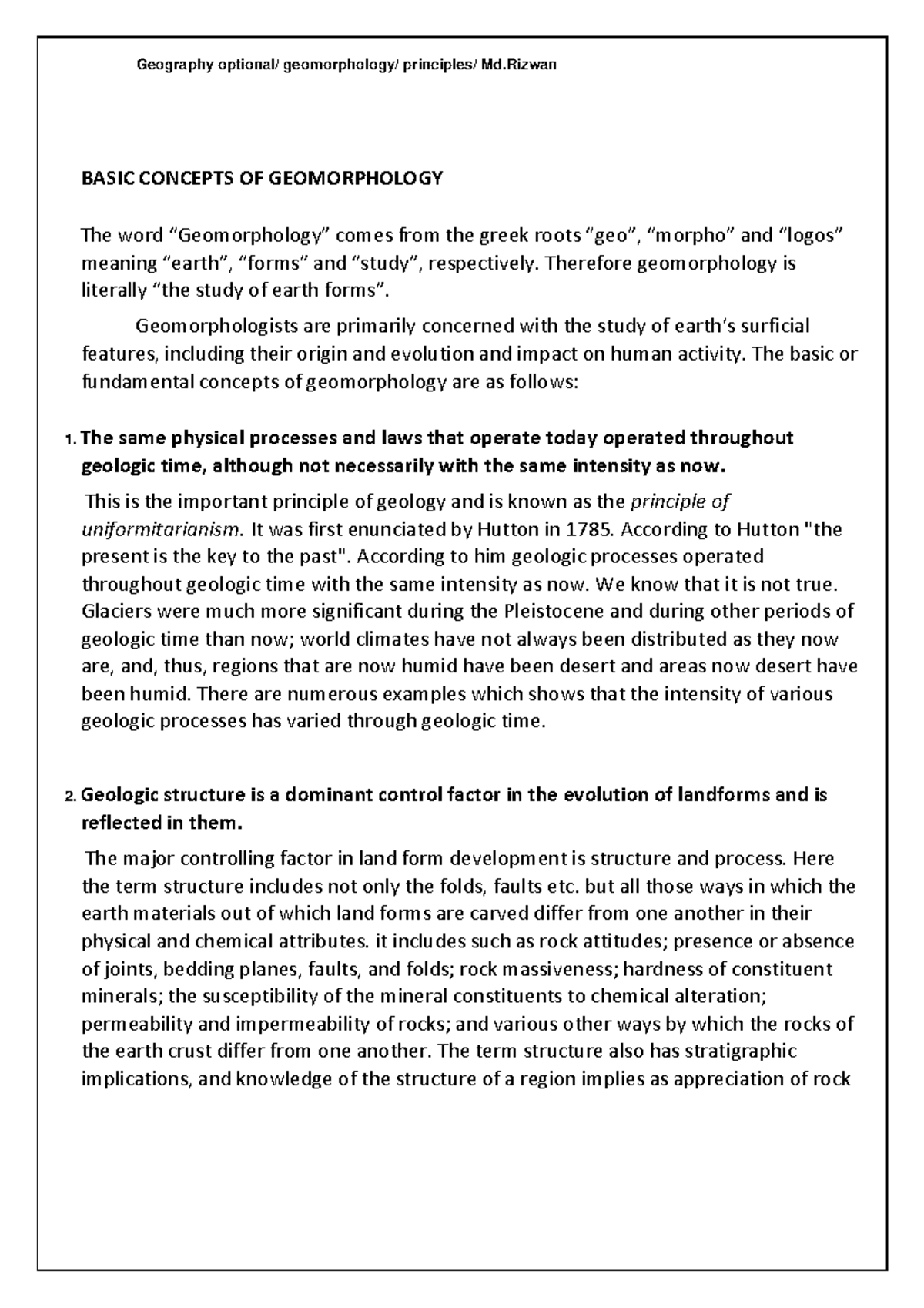 Principles of Geomorphology: Key Concepts & Processes Explained - Studocu