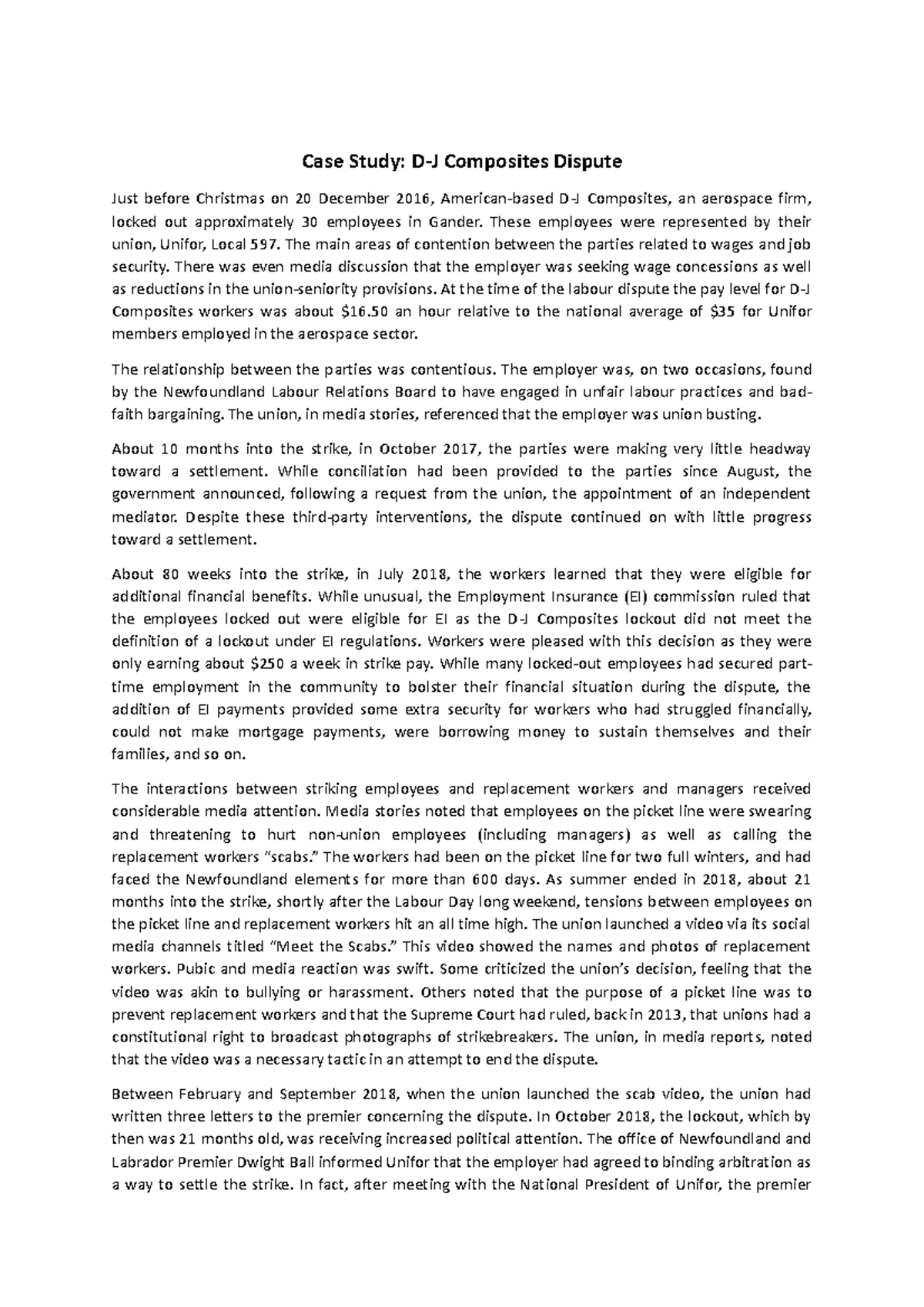 1. Case Study - Industrial and Labour Relations MGMT9830 - Case Study ...